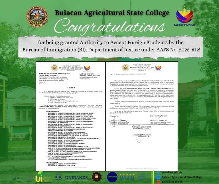 Bulacan Agricultural State College - Shaping minds. Transforming lives.